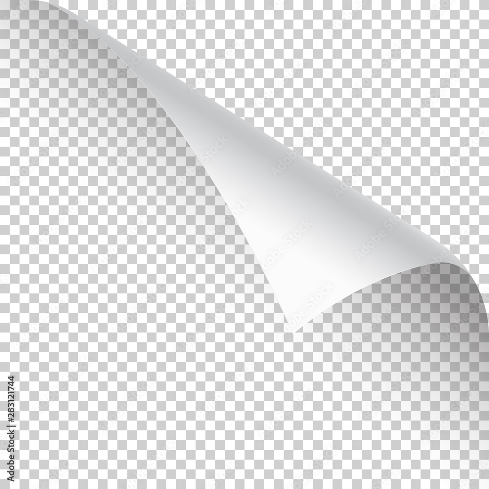 Curled page corner with shadow on transparent background. Blank sheet ...