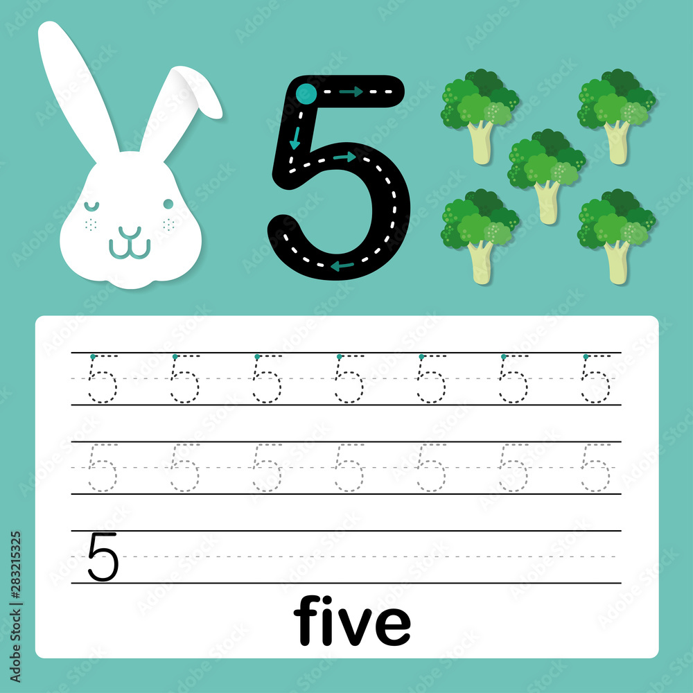 Vector de Stock Number five, card for kids learning to count and to ...