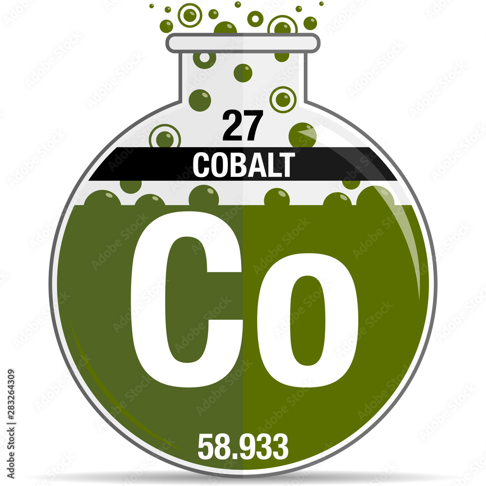 Cobalt symbol on chemical round flask. Element number 27 of the ...