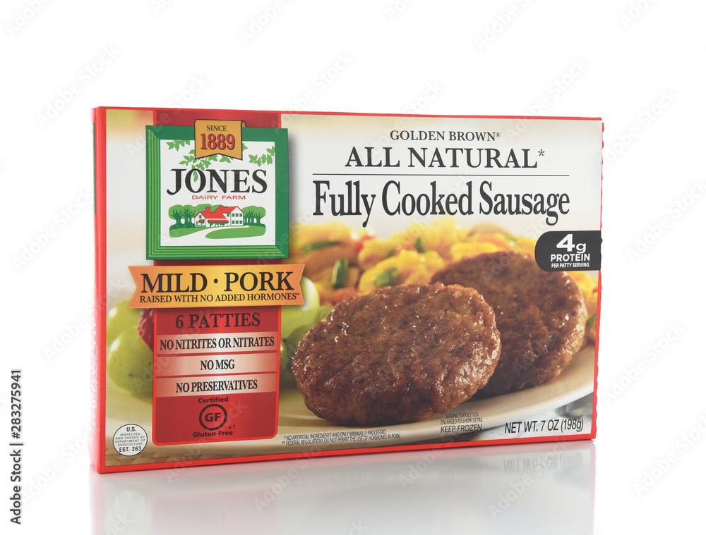 IRVINE, CALIFORNIA - NOVEMBER 16, 2016: A package of Jones Sausage. The ...