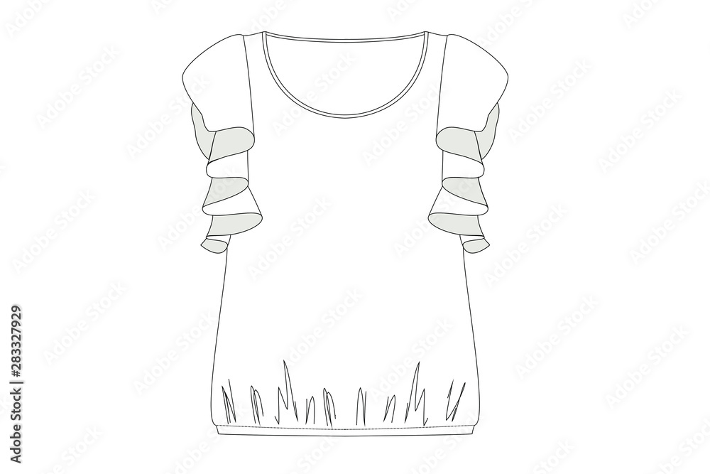 3D illustration of girl tank top. Technical drawing. Fashion sketch ...