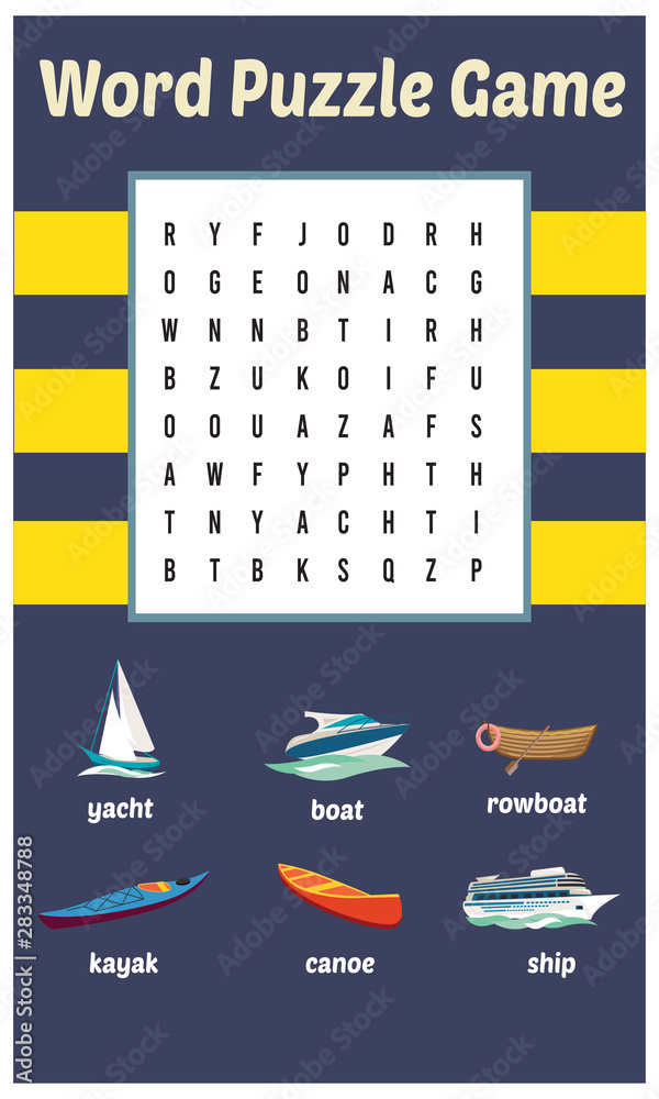 Vector Illustration of word search puzzle in Boat Stock Vector | Adobe ...