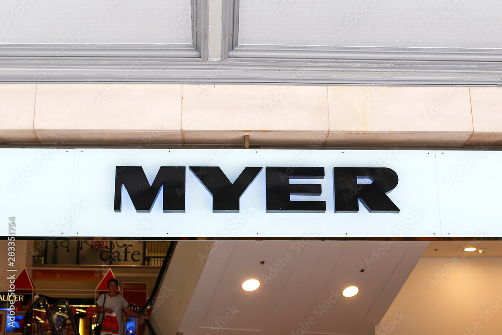 Detail from Myer store in Sydney, Australia. Myer, is an upmarket ...