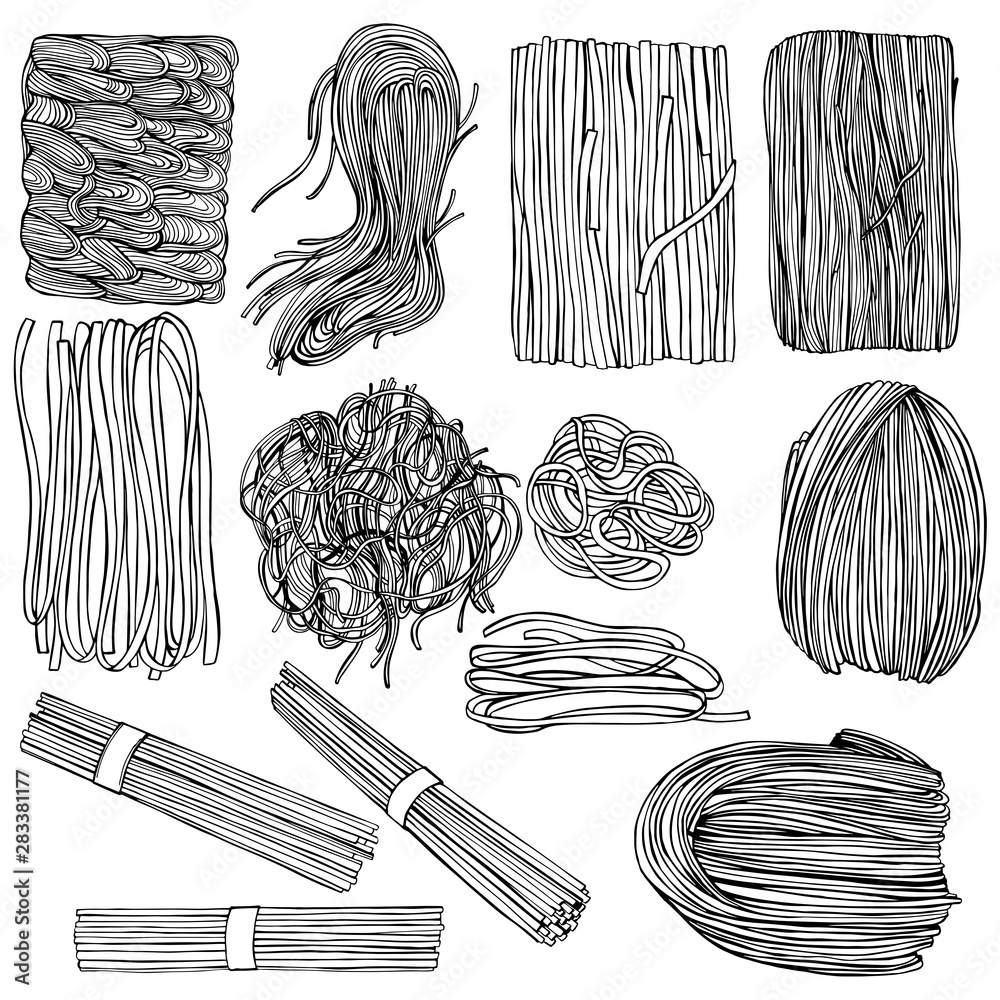 Hand drawn asian noodles. Vector sketch illustration. Stock Vector ...