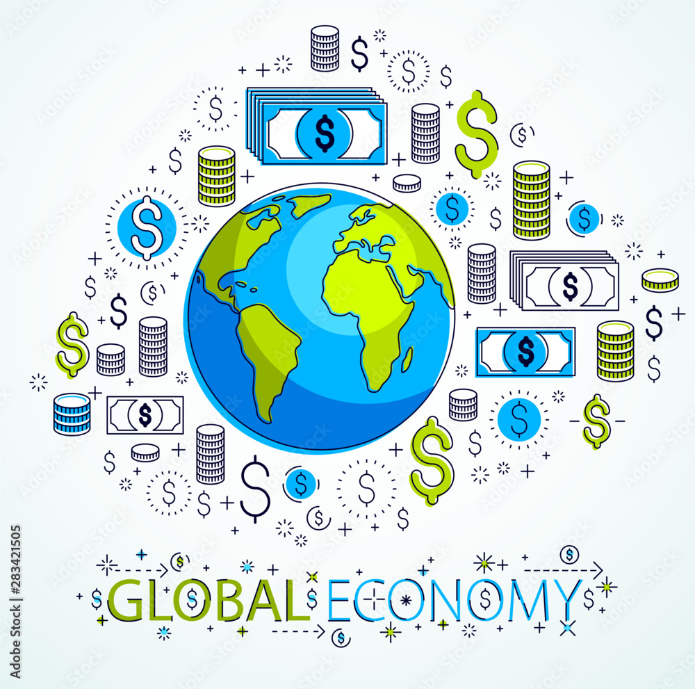 Global economy concept, planet earth with dollar icons set ...