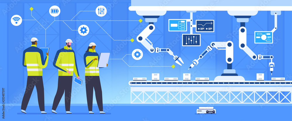 Conveyor inspection flat vector illustration Stock Vector | Adobe Stock