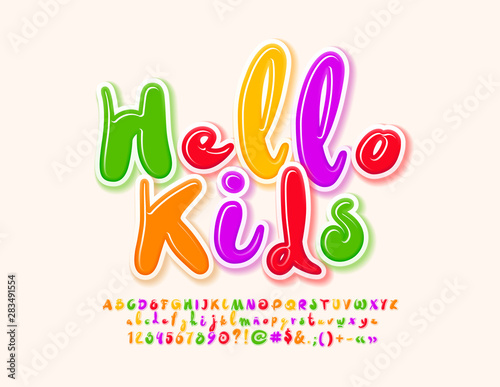 Vector logo Hello Kids with colorful Font. Bright Alphabet Letters and ...