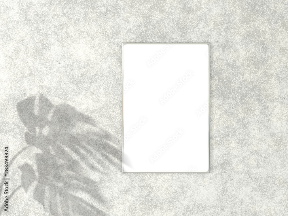 2x3 vertical Chrome frame for photo or picture mockup on concrete ...