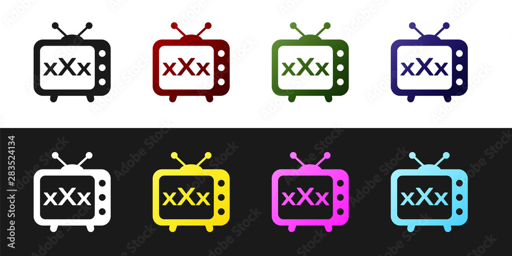 Set XXX tv old television icon isolated on black and white background ...