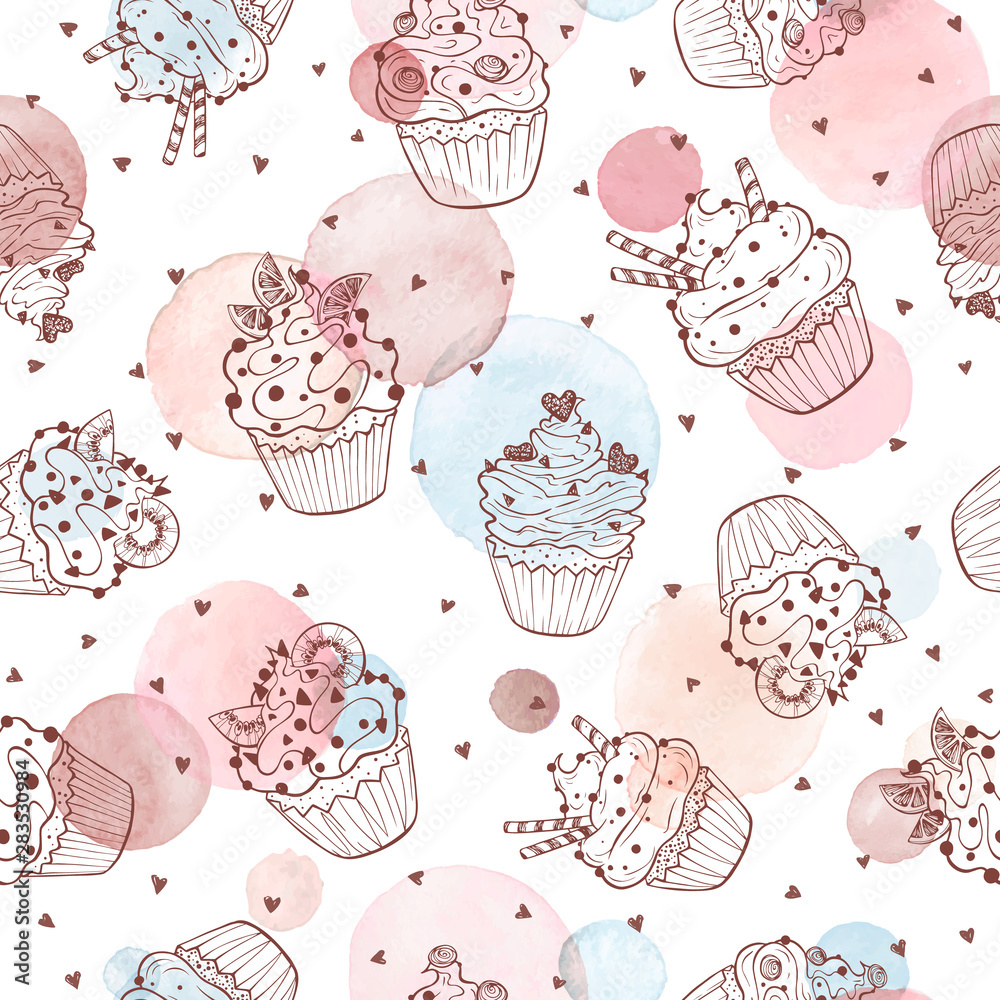 cupcakes seamless pattern Stock Vector | Adobe Stock