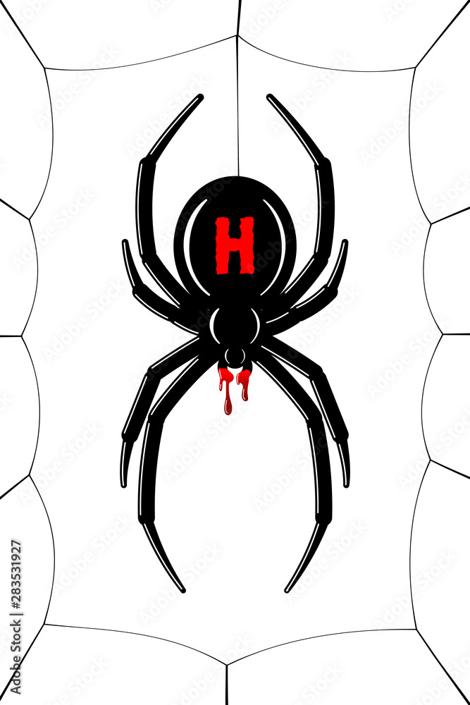 Spider Black Widow, cobweb. Red black spider 3D, spiderweb, isolated ...