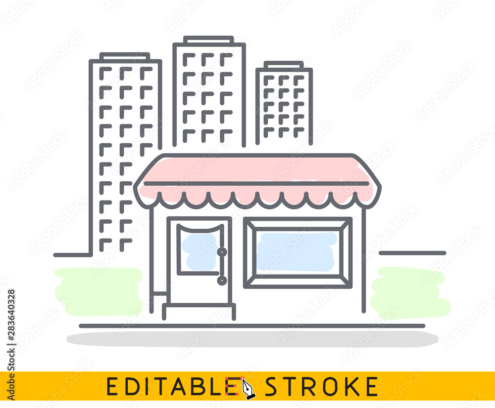 Building of small shop or company and big residential or business ...