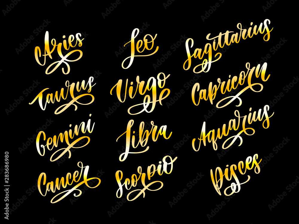 Zodiac lettering Vector Sign. Cartoon astrology text illustration ...