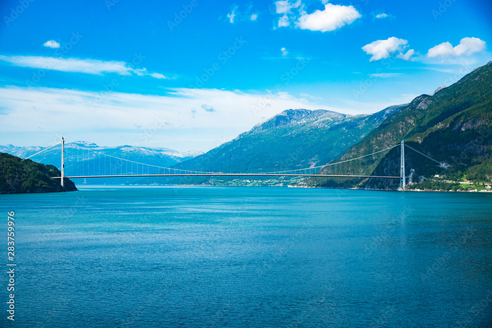 Hardanger Bridge. Hardangerbrua connecting two sides of ...