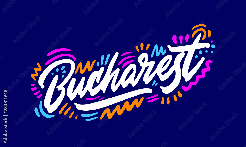 Bucharest Handwritten city name.Modern Calligraphy Hand Lettering for ...