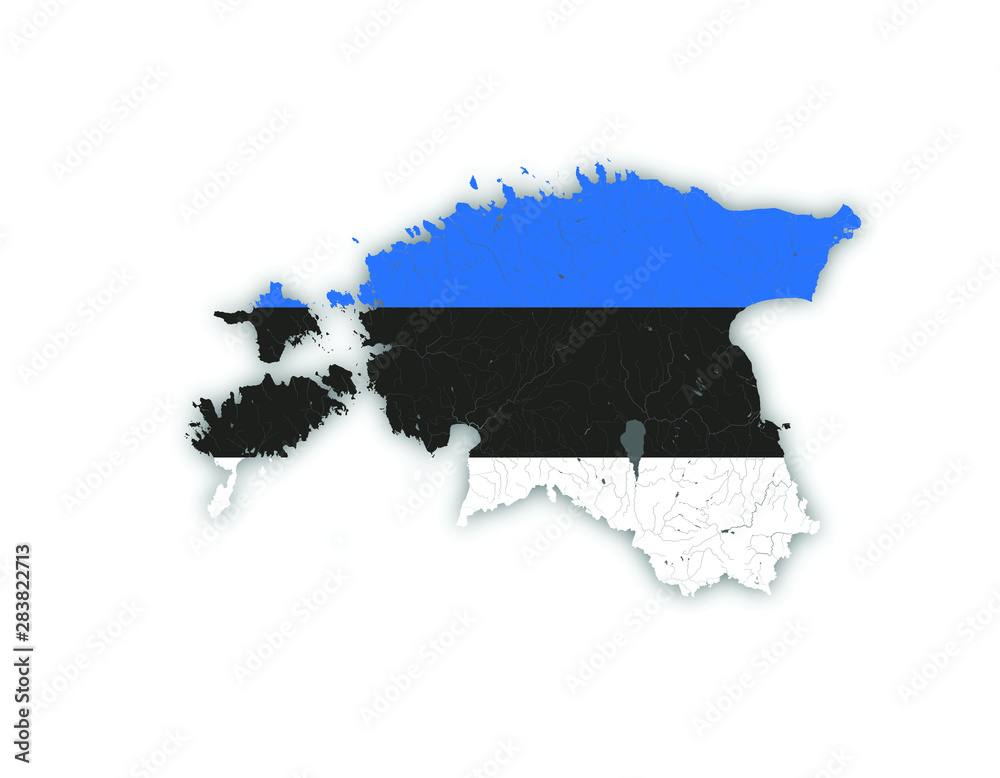 Image vectorielle Stock Map of Estonia with rivers and lakes in colors ...