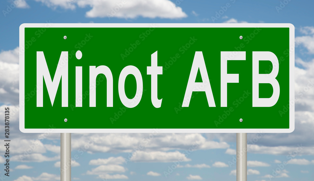 Rendering of a green highway sign for Minot AFB in North Dakota Stock ...