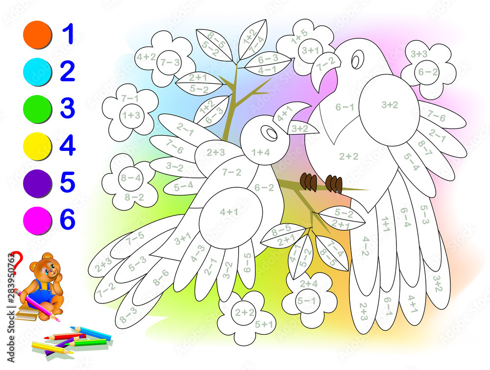 Educational page with exercises for children on addition and ...