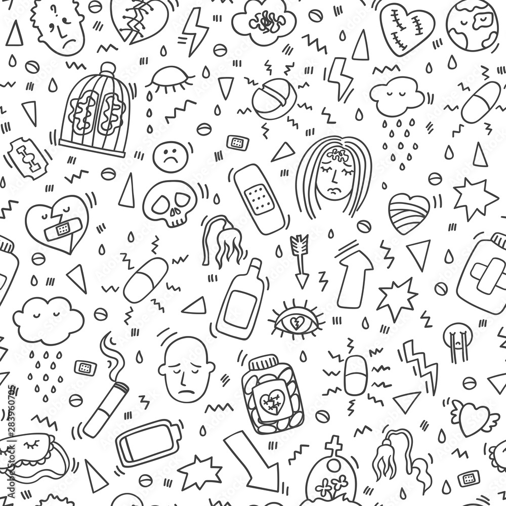 Depression seamless doodles pattern. Heartbreak pattern. Sad texture ...