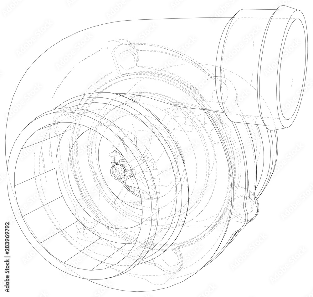 Automotive turbocharger line sketch isolated on white background ...