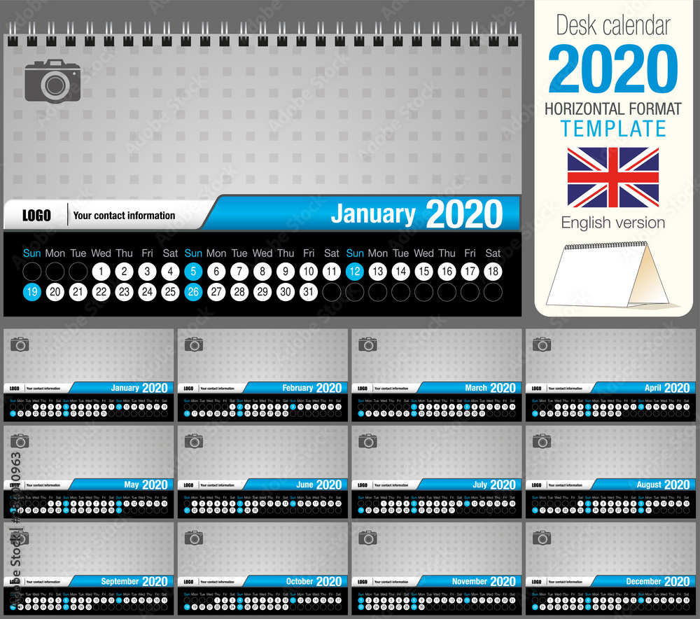Useful desk triangle calendar 2020 template, with space to place a ...