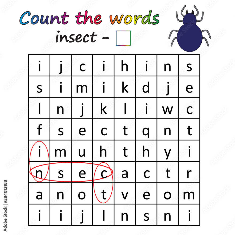 Worksheet. Game for kids - find and count the words. Visual Educational ...