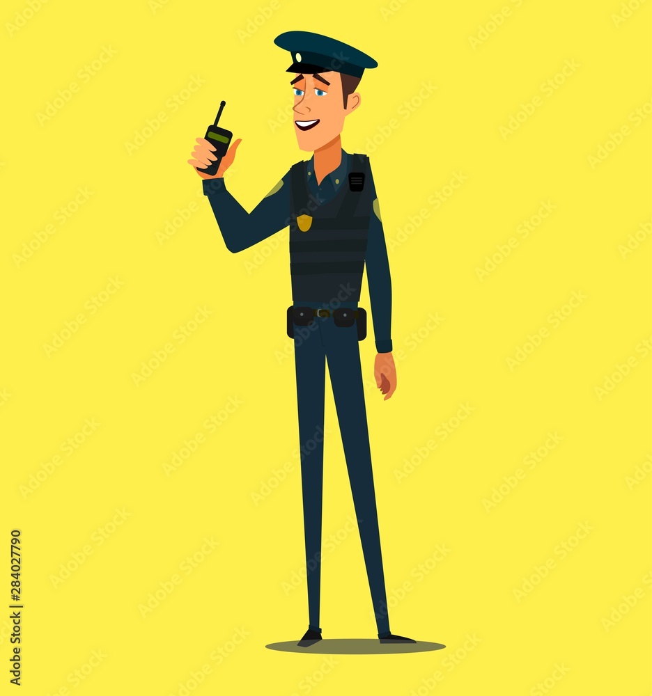 Vektor Guardian with Walky Talky Cartoon Character. Bodyguard on ...