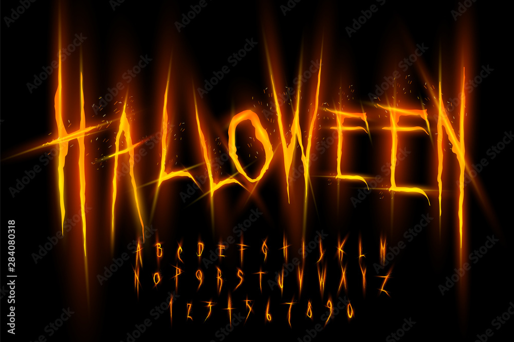 Halloween font, Letters and Numbers, vector eps10 illustration Stock ...