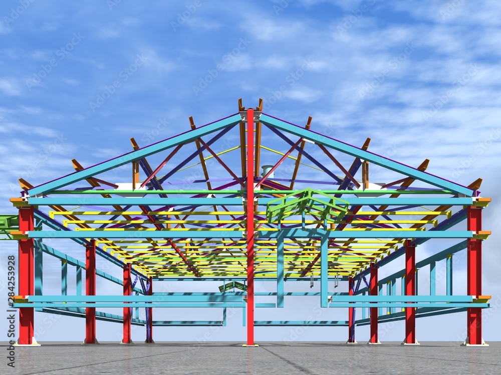 3D BIM model. Building Information Model of metal structure. 3D ...