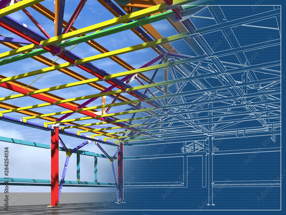 3D BIM model. Building Information Model of metal structure. 3D ...