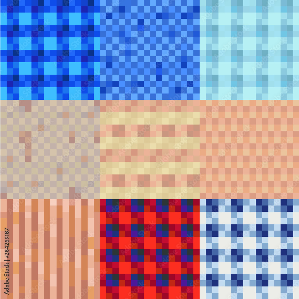 Fabric textures pixel art style set abstract seamless pattern texture ...