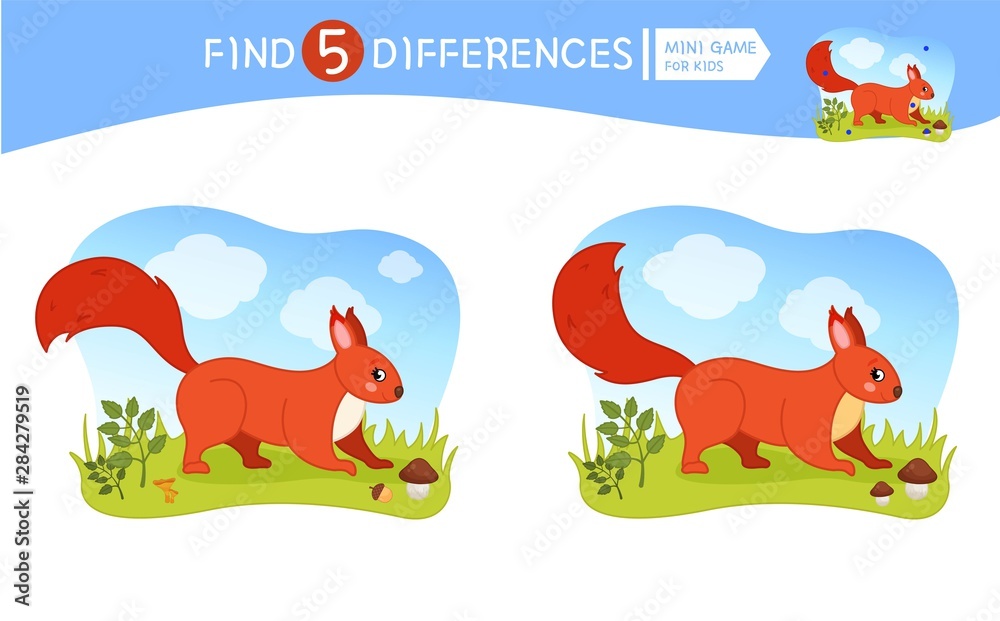 Find differences. Educational game for children. Forest animals ...