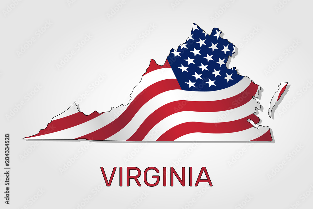 Map of the state of Virginia in combination with a waving the flag of ...