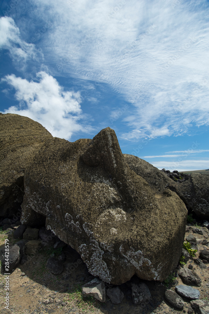 Chile, Easter Island aka Rapa Nui. Historic unrestored moai site of Ahu ...