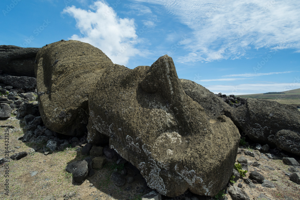 Chile, Easter Island aka Rapa Nui. Historic unrestored moai site of Ahu ...