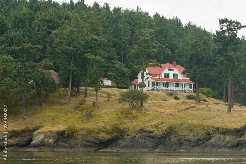 USA, WA, San Juan Islands. Turn Point Lighthouse on Stuart Island was ...