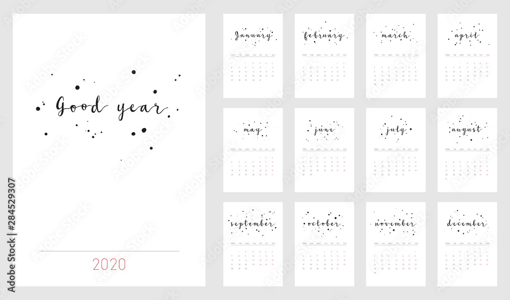 Good Year beautiful monthly Calendar for 2020 Year. Printable and ready ...
