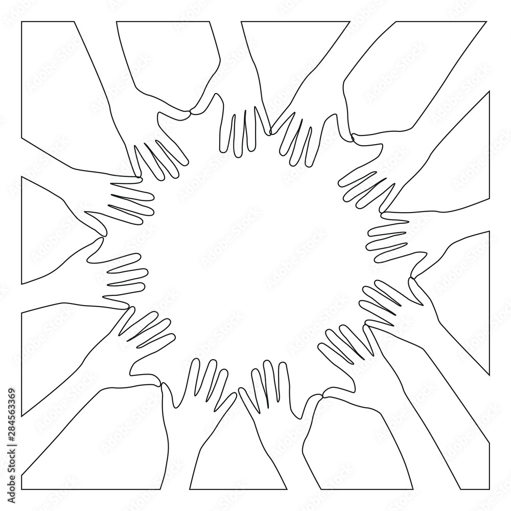 Hands touching fingers creating a shape in the form of a circle one ...