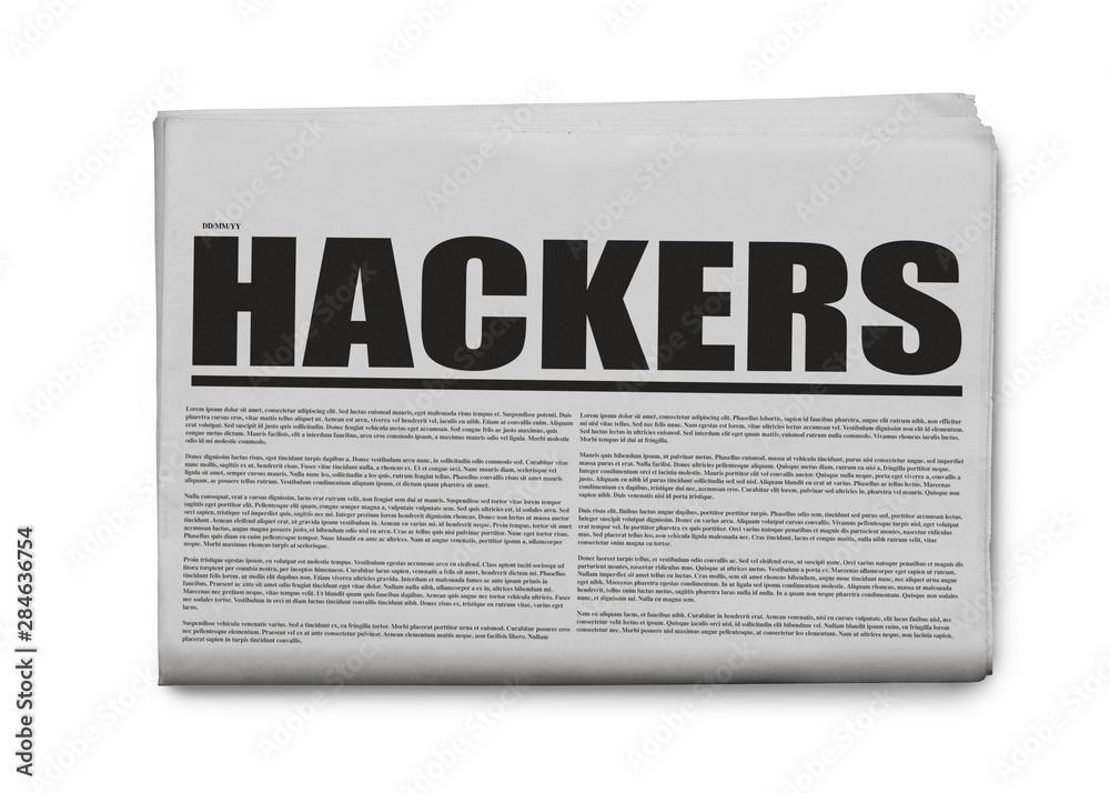 Hackers written headlined newspaper isolated on a white background ...