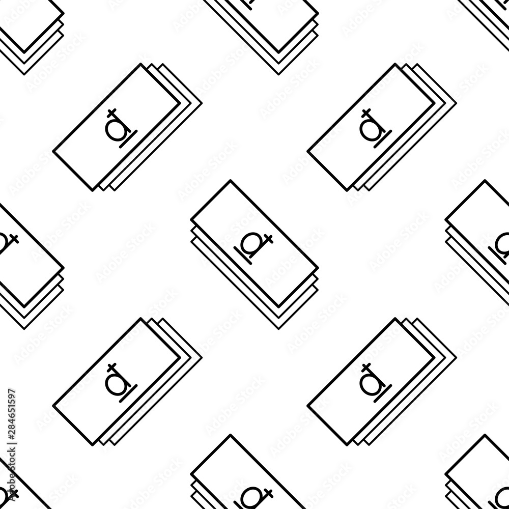 Paper money seamless pattern. White and black coin with dong sign ...