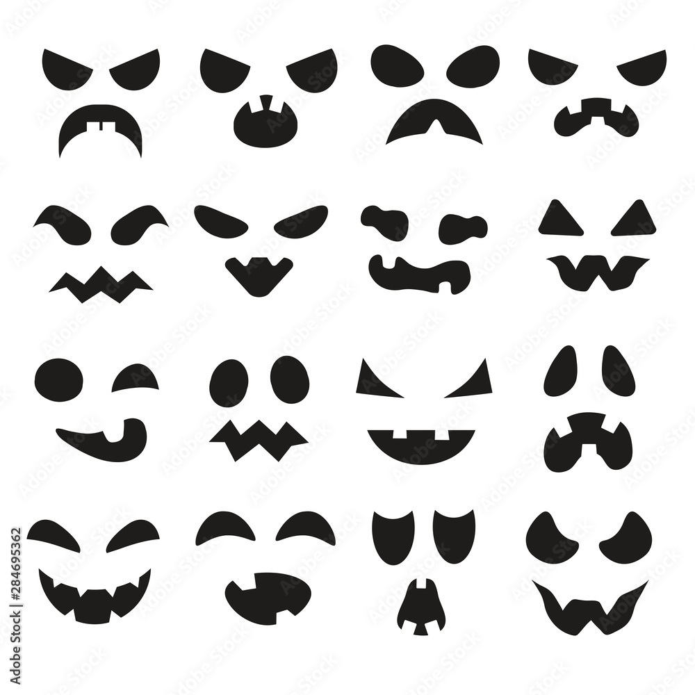 Pumpkin faces. Halloween evil devil face. Scary smile mouth, spooky ...