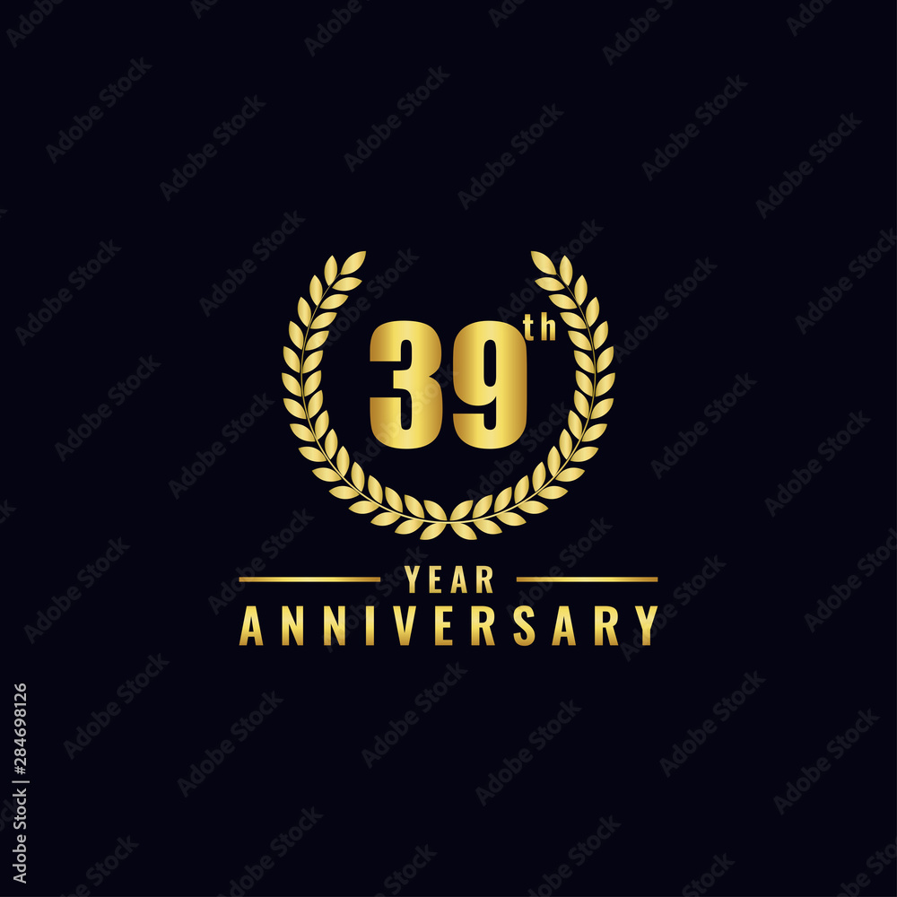 Vector illustration of a birthday logo number 39 with gold color, can ...