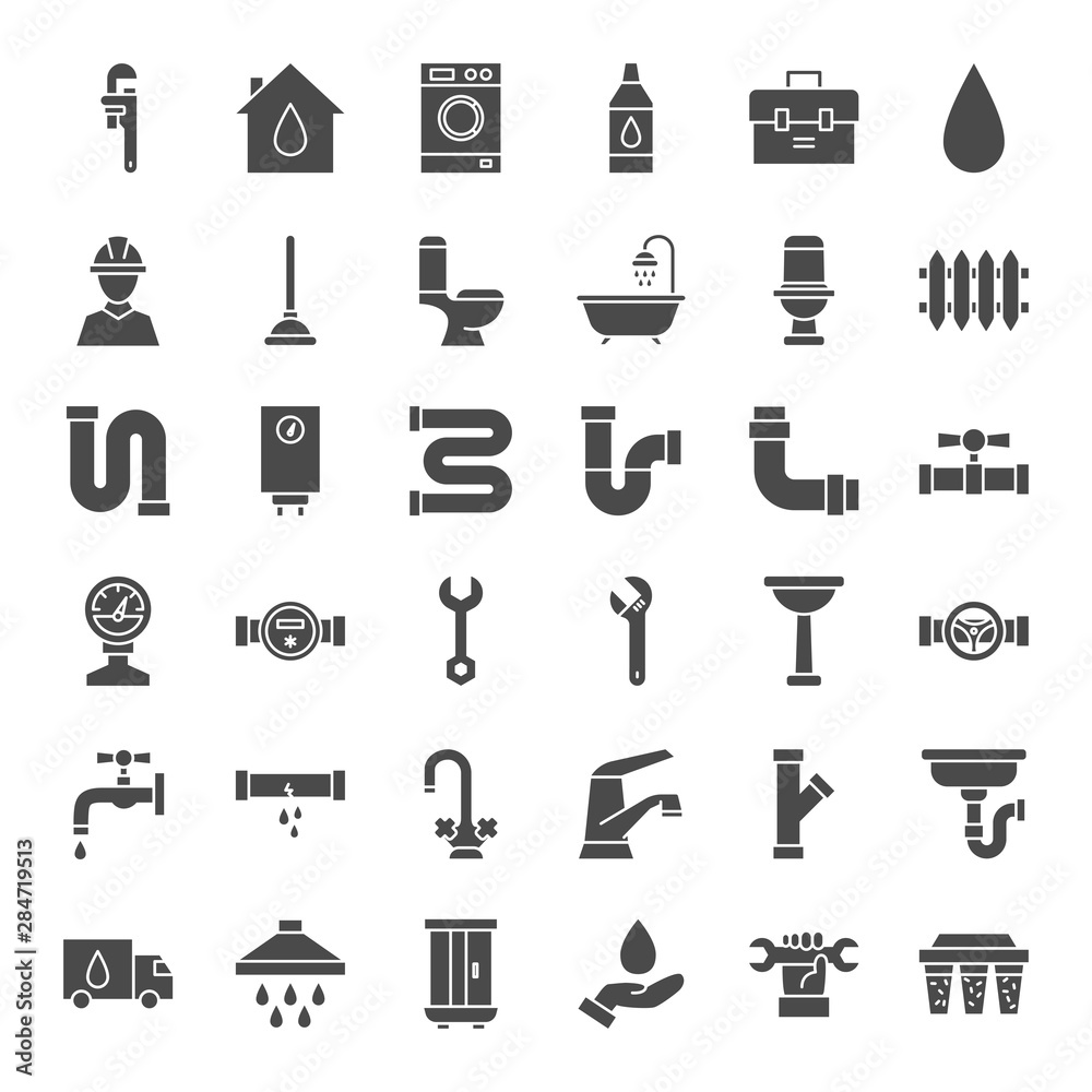 Plumbing Solid Web Icons Stock Vector | Adobe Stock