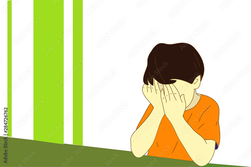 Sad boy,Depressed boy looking lonely .Illustration of a sad child, helpless, bullying. Stock ...