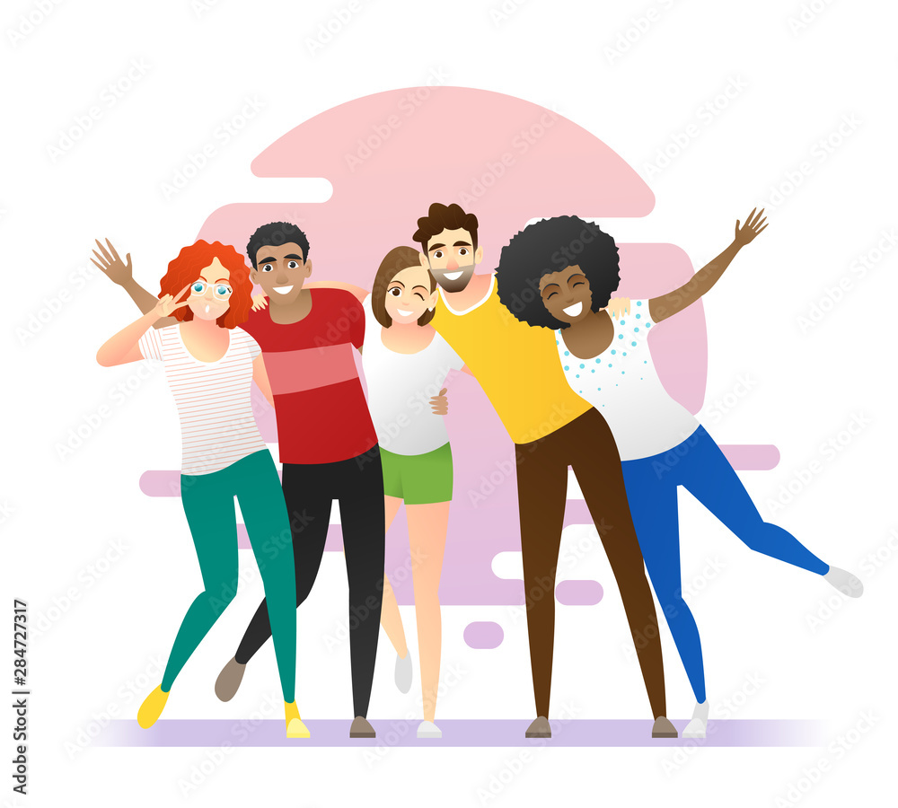 Friendship concept background with group of young friends having fun ...
