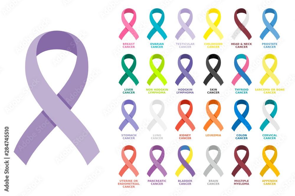 Awareness ribbons set. Different color ribbons on white background. All ...