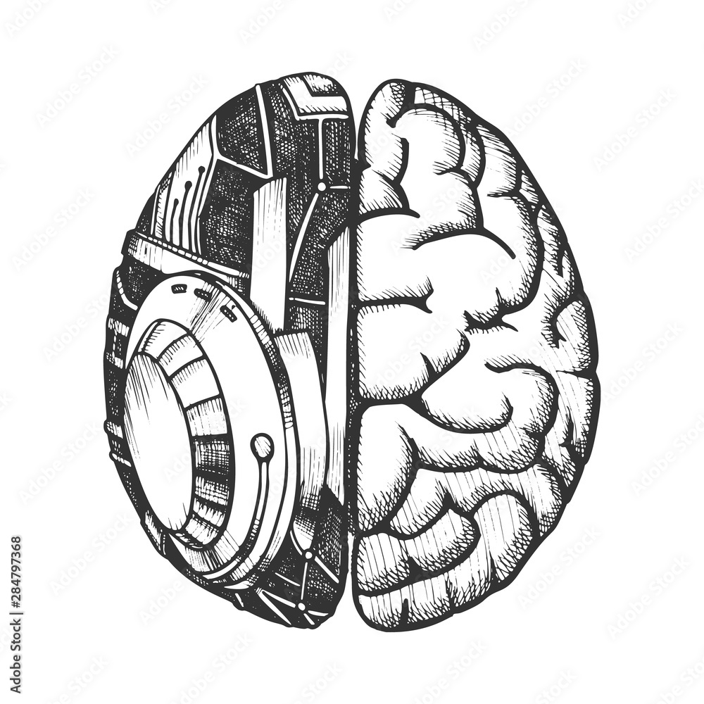Vector de Stock Innovation Machine Robotic Brain Monochrome Vector ...