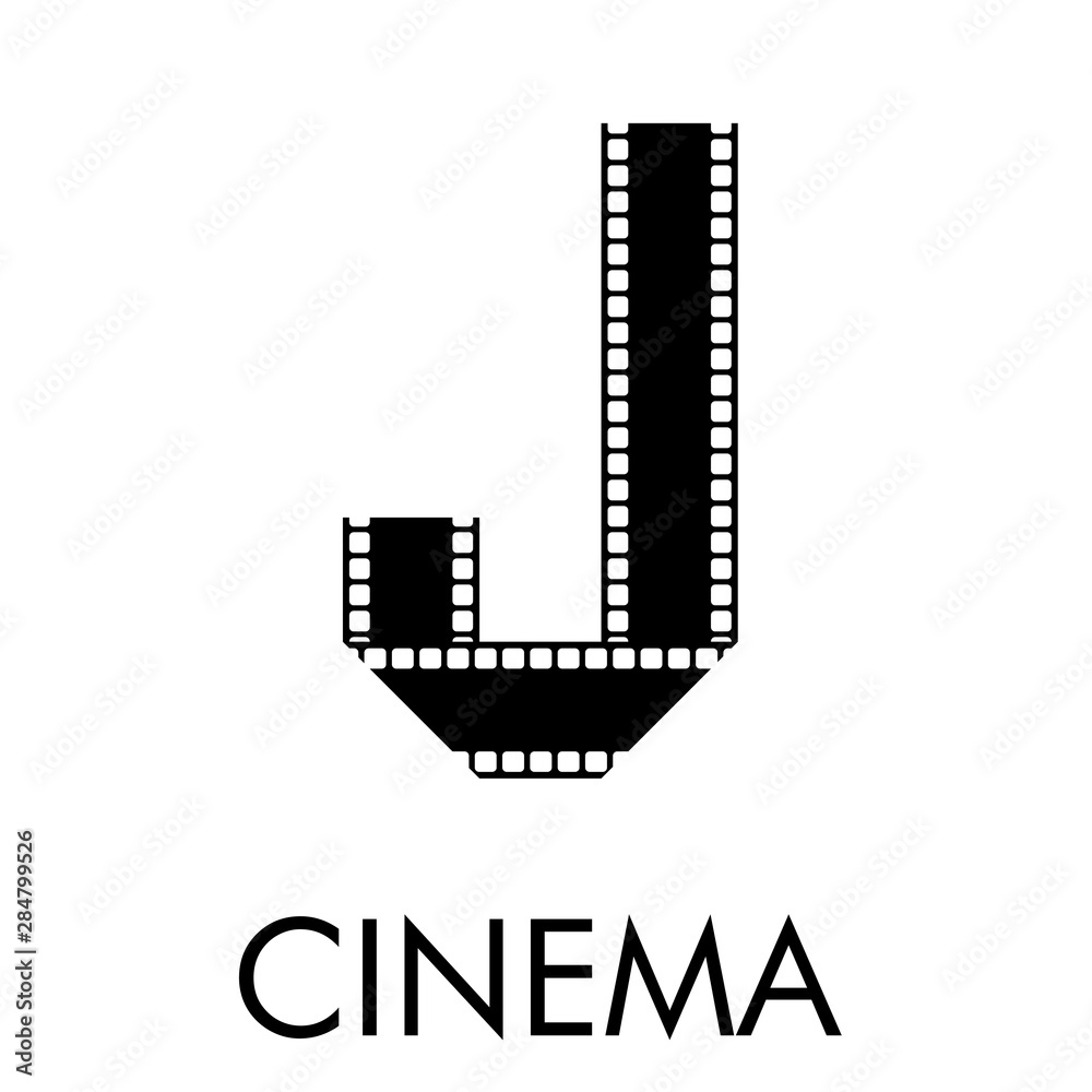 Logotipo con texto CINEMA con letra J como tira de película en color ...
