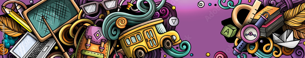 Cartoon cute colorful hand drawn doodles School background Stock ...