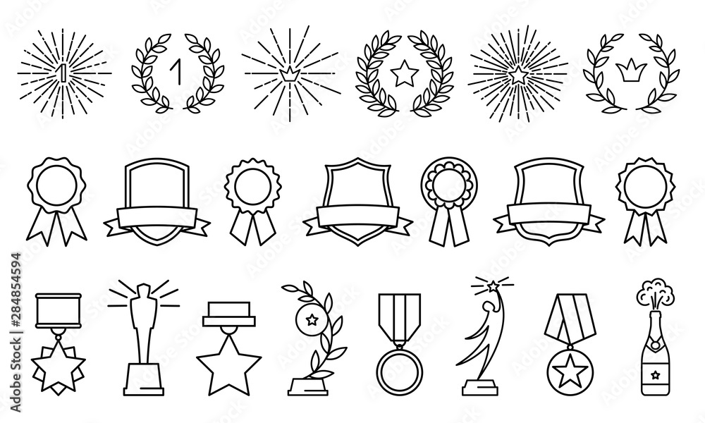 Linear awards signs. Outline award vector icons, lines achieved trophy ...